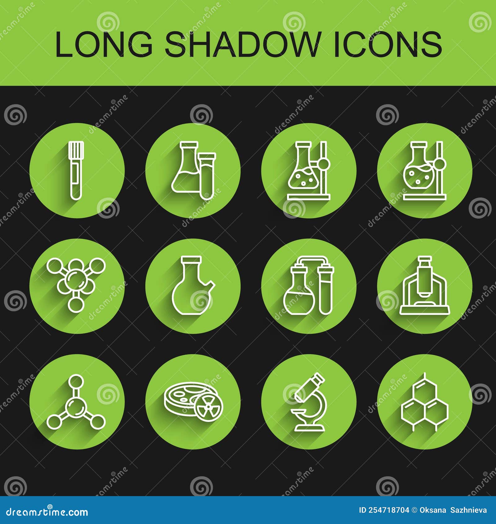 Set Line Molecule, Test Tube with Toxic Liquid, Microscope, Chemical ...