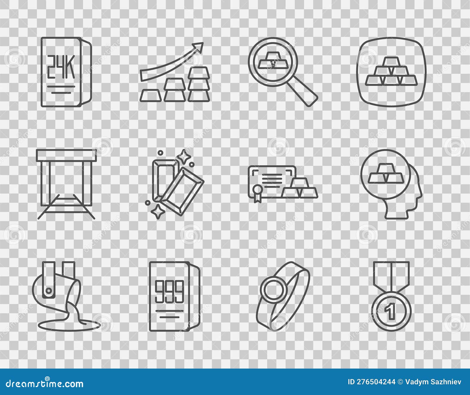 Set Line Molten Gold Being Poured, Gold Medal, Bars, 24k, Ring and Icon ...