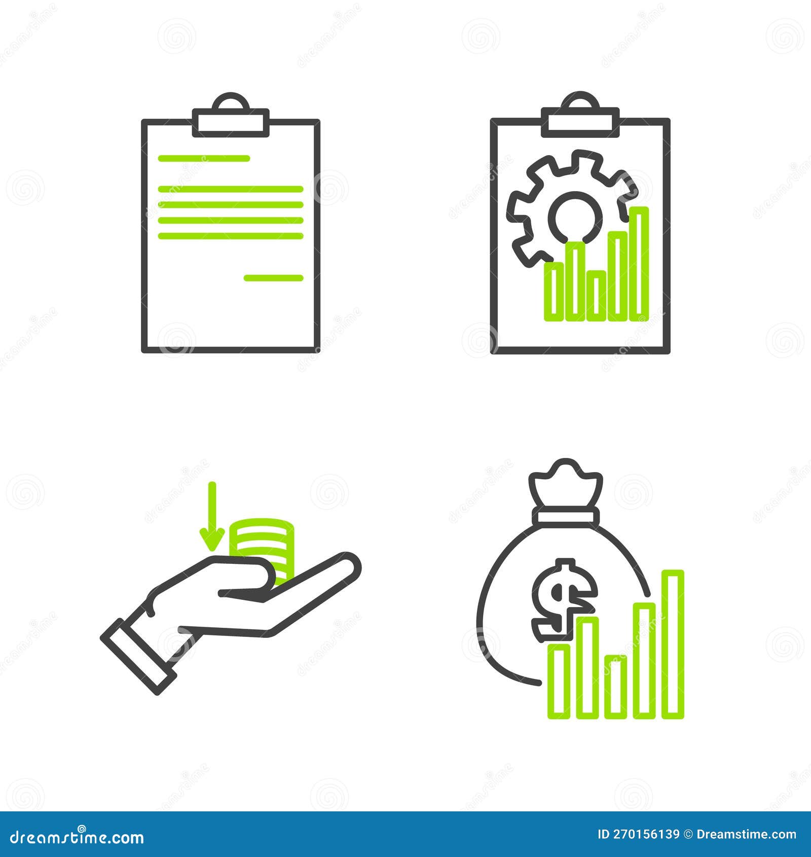 Set Line Money Bag and Diagram Graph, Hand, Clipboard with Chart and ... Set Line Money Bag and Diagram Graph, Hand, Clipboard with Chart and ...