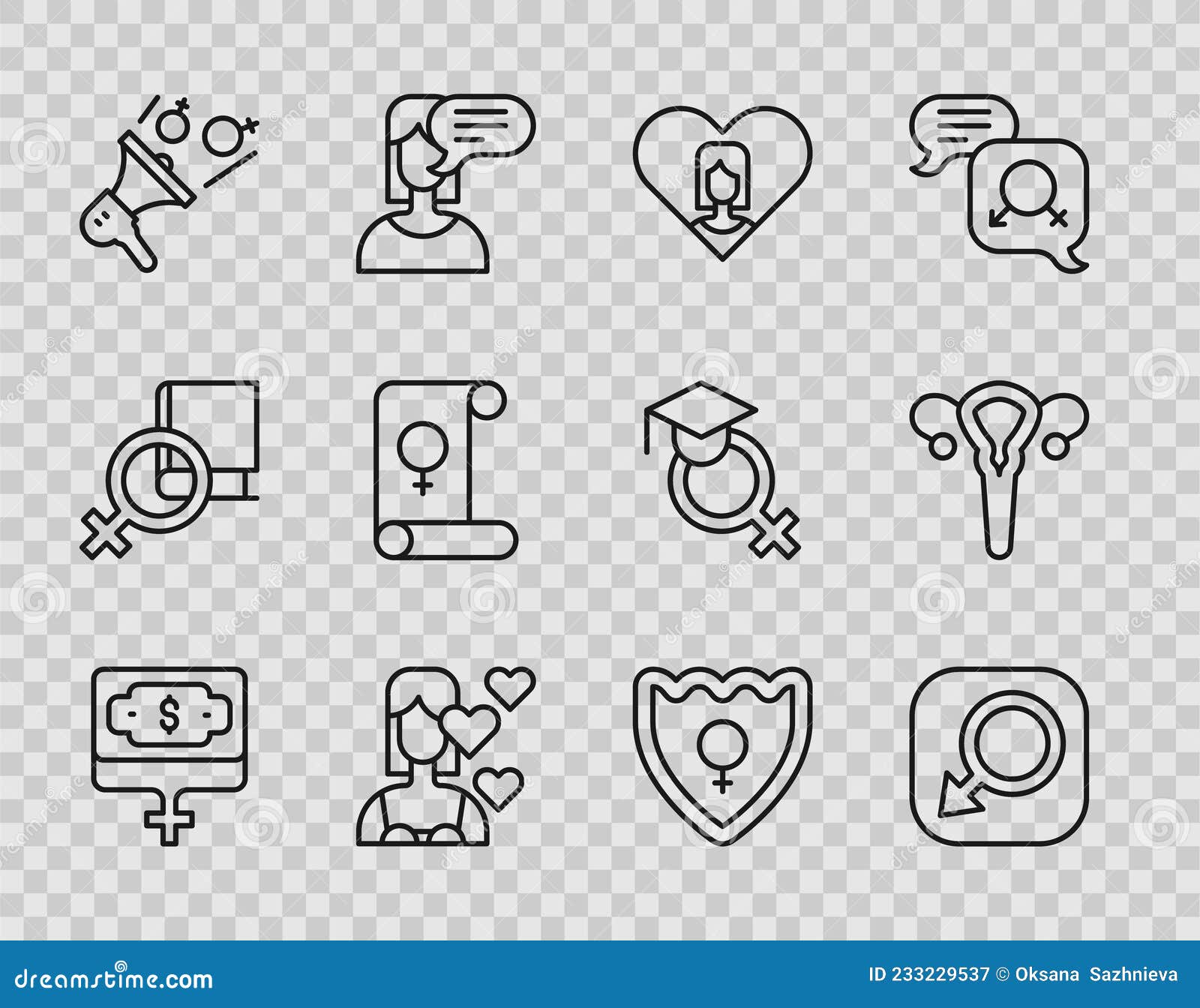 Set Line Money Growth Woman Male Gender Heart With Female Love