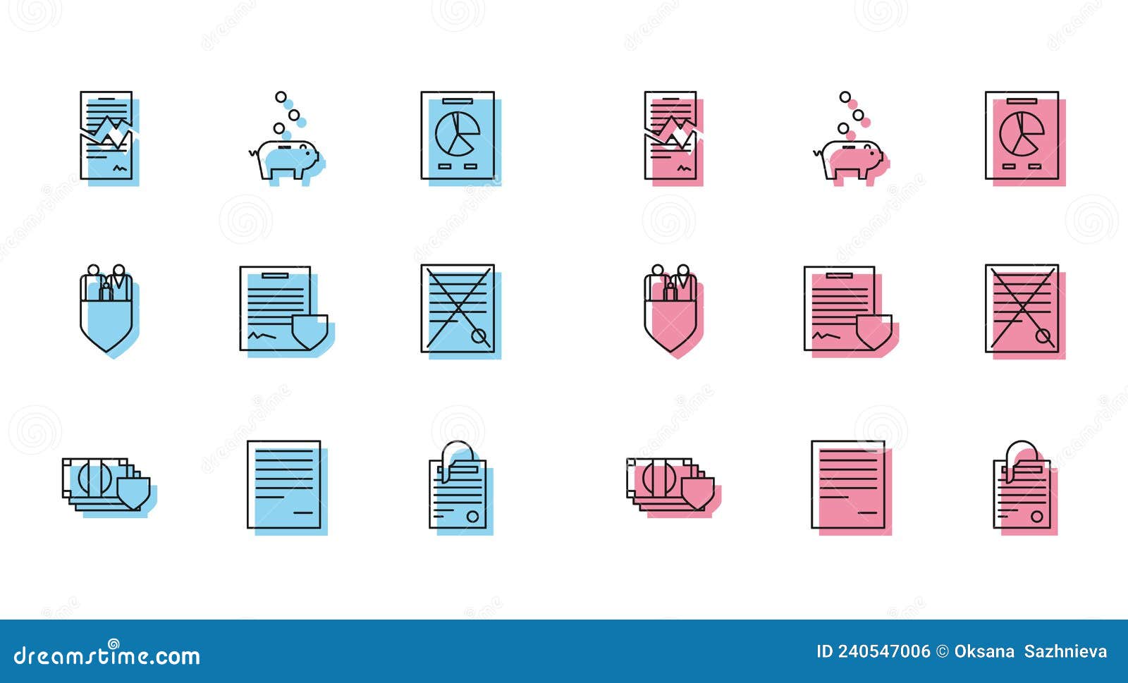 Set Line Money with Shield, Document, Torn Contract, File Document and ... Set Line Money with Shield, Document, Torn Contract, File Document and ...