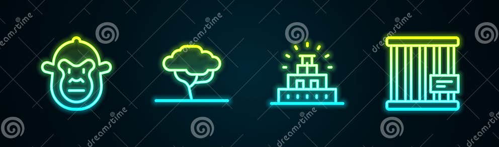 Set Line Monkey, African Tree, Chichen Itza in Mayan and Animal Cage ... Set Line Monkey, African Tree, Chichen Itza in Mayan and Animal Cage ...