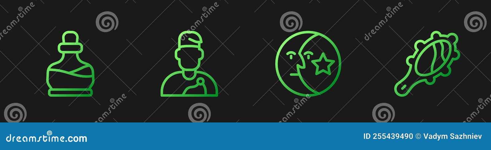 Set Line Moon and Stars, Bottle with Potion, Wizard Warlock and Magic ...