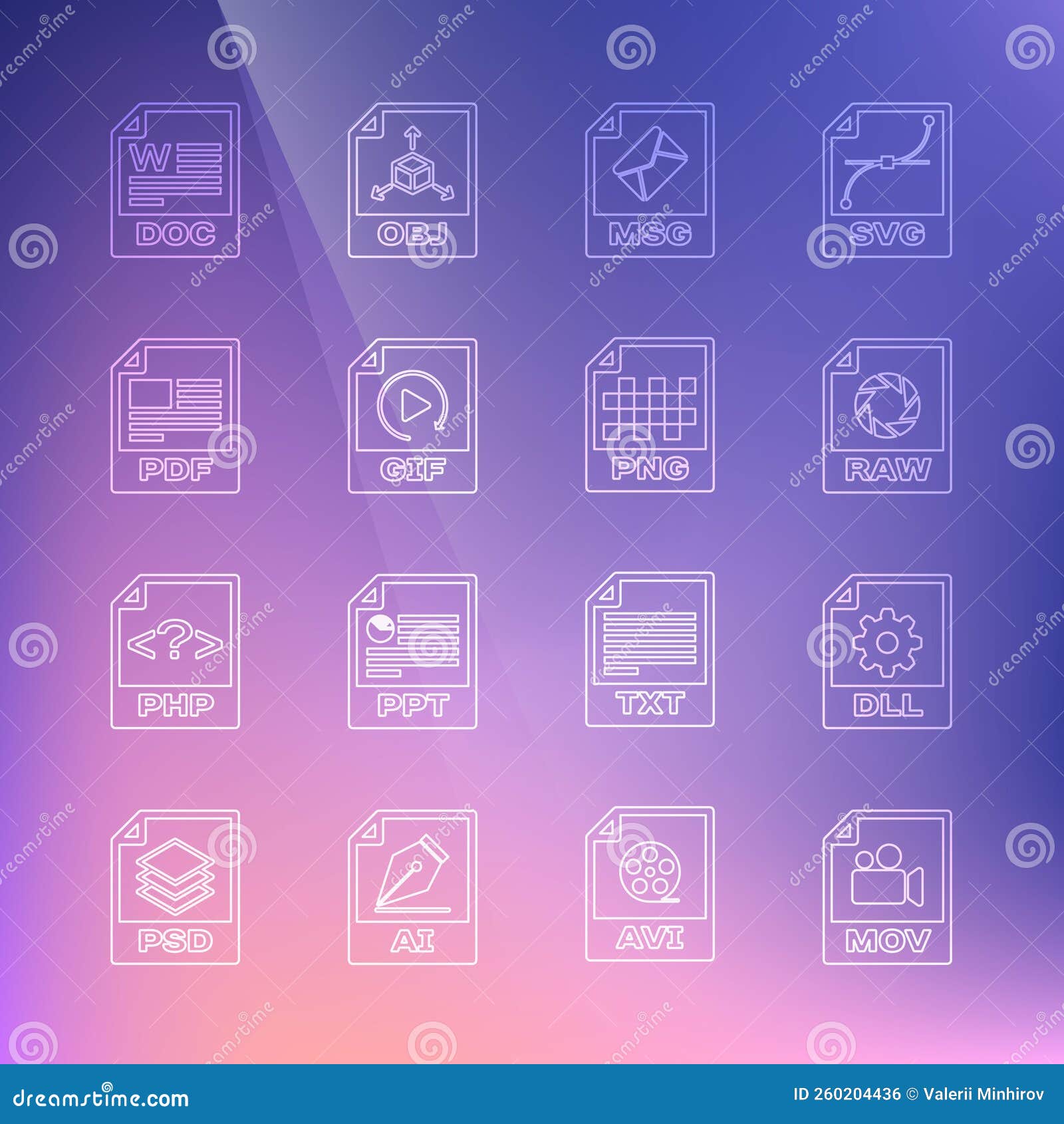 Set Line MOV File Document, DLL, RAW, MSG, GIF, PDF, DOC and PNG Icon ...