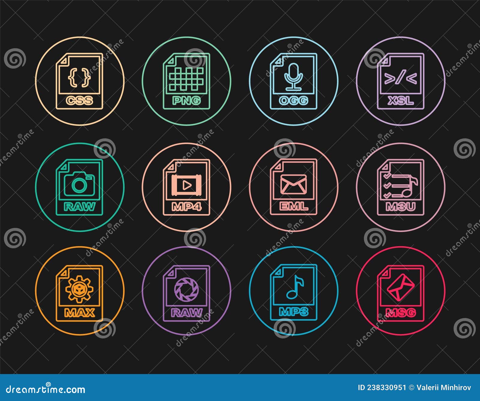 Set Line Msg File Document M3u Ogg Mp4 Raw Css Eml And Png Icon