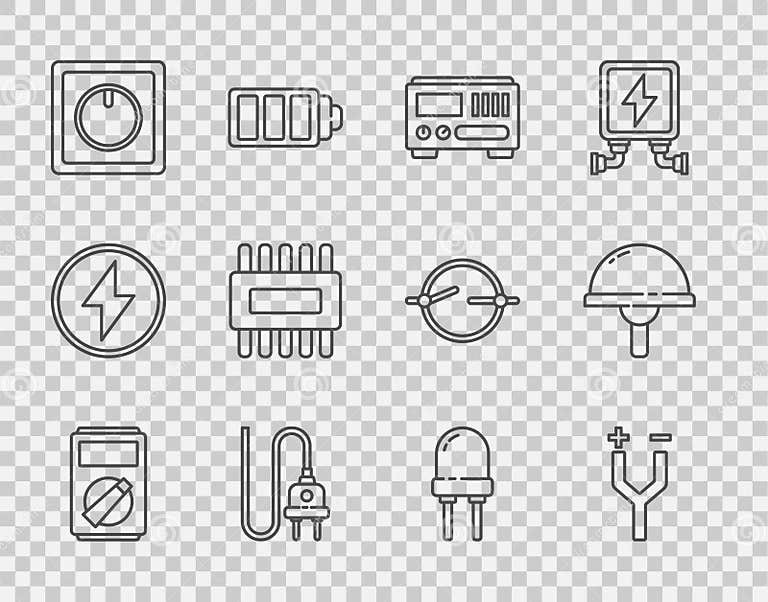 Set Line Multimeter, Electric Cable, Electrical Measuring Instruments, Plug, Light Switch ...