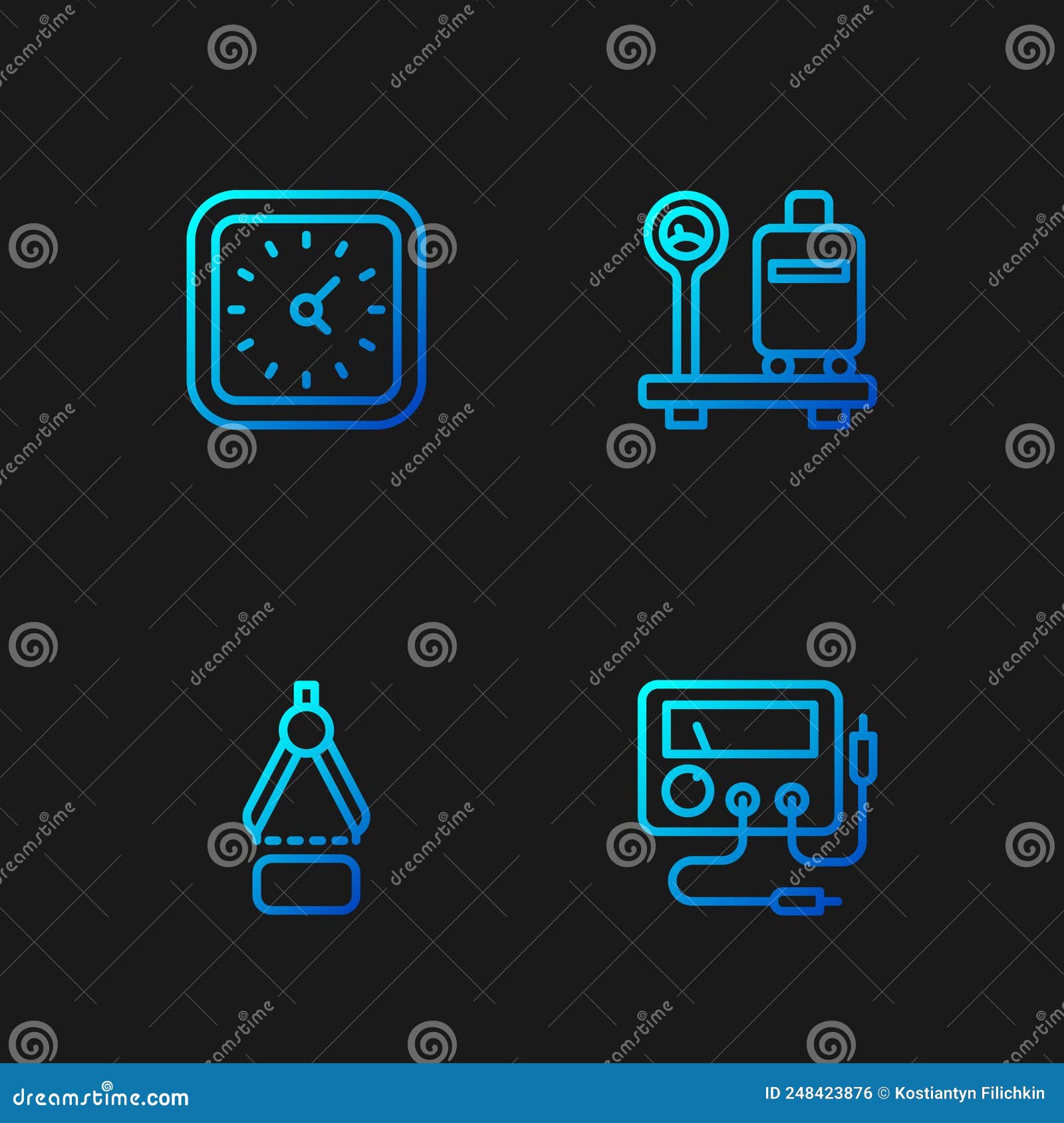 Set Line Multimeter, Voltmeter, Drawing Compass, Clock and Scale with ...