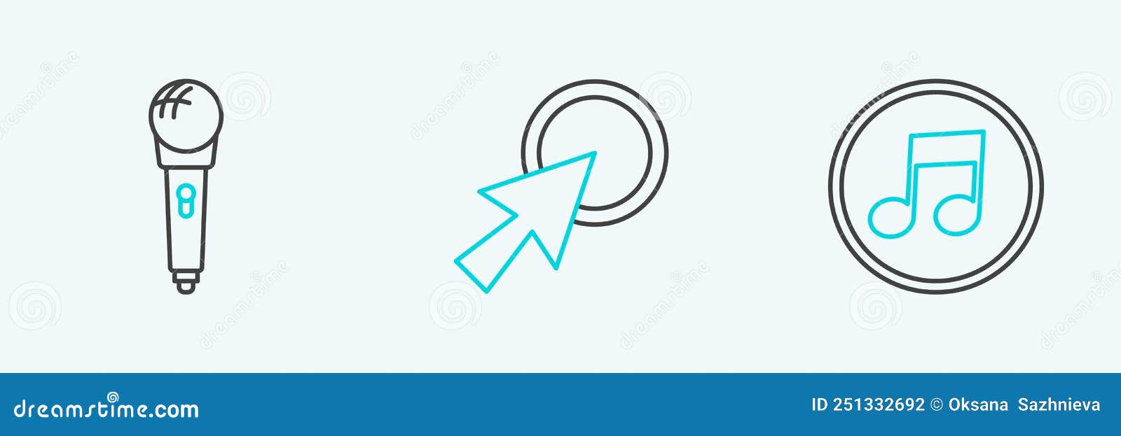 Set Line Music Note, Tone, Microphone and Arrow Cursor Icon. Vector ...