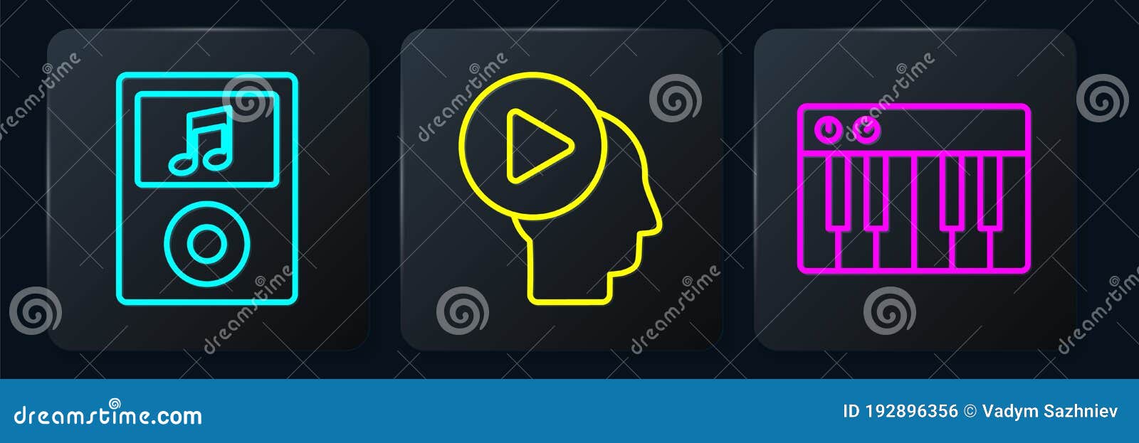 Set Line Music Player, Music Synthesizer and Head People with Play ...