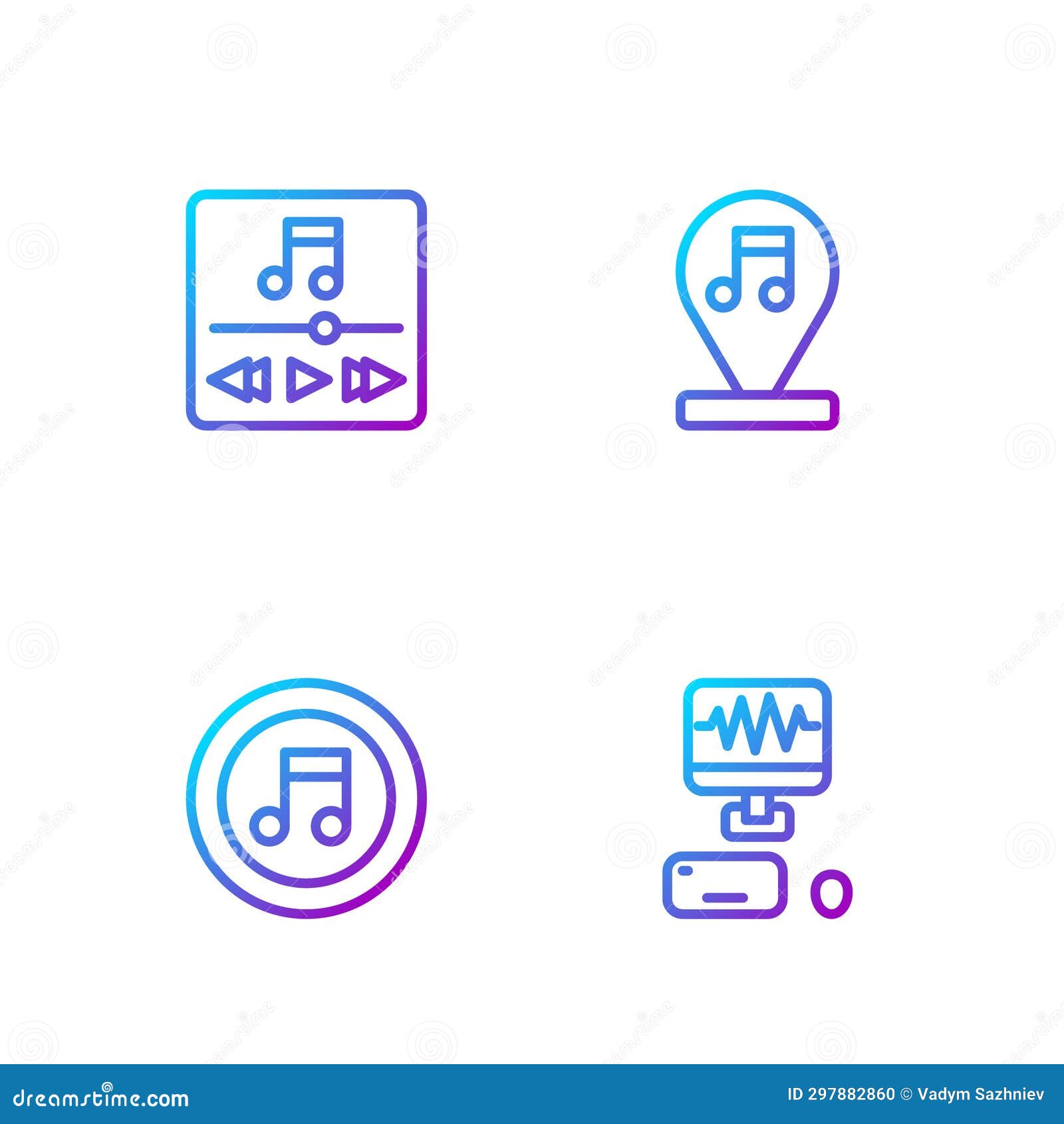 Set Line Music Recording Studio, Note, Tone, Player and . Gradient ...