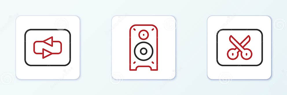 Set Line Music or Video Editing, Repeat Button and Stereo Speaker Icon ...