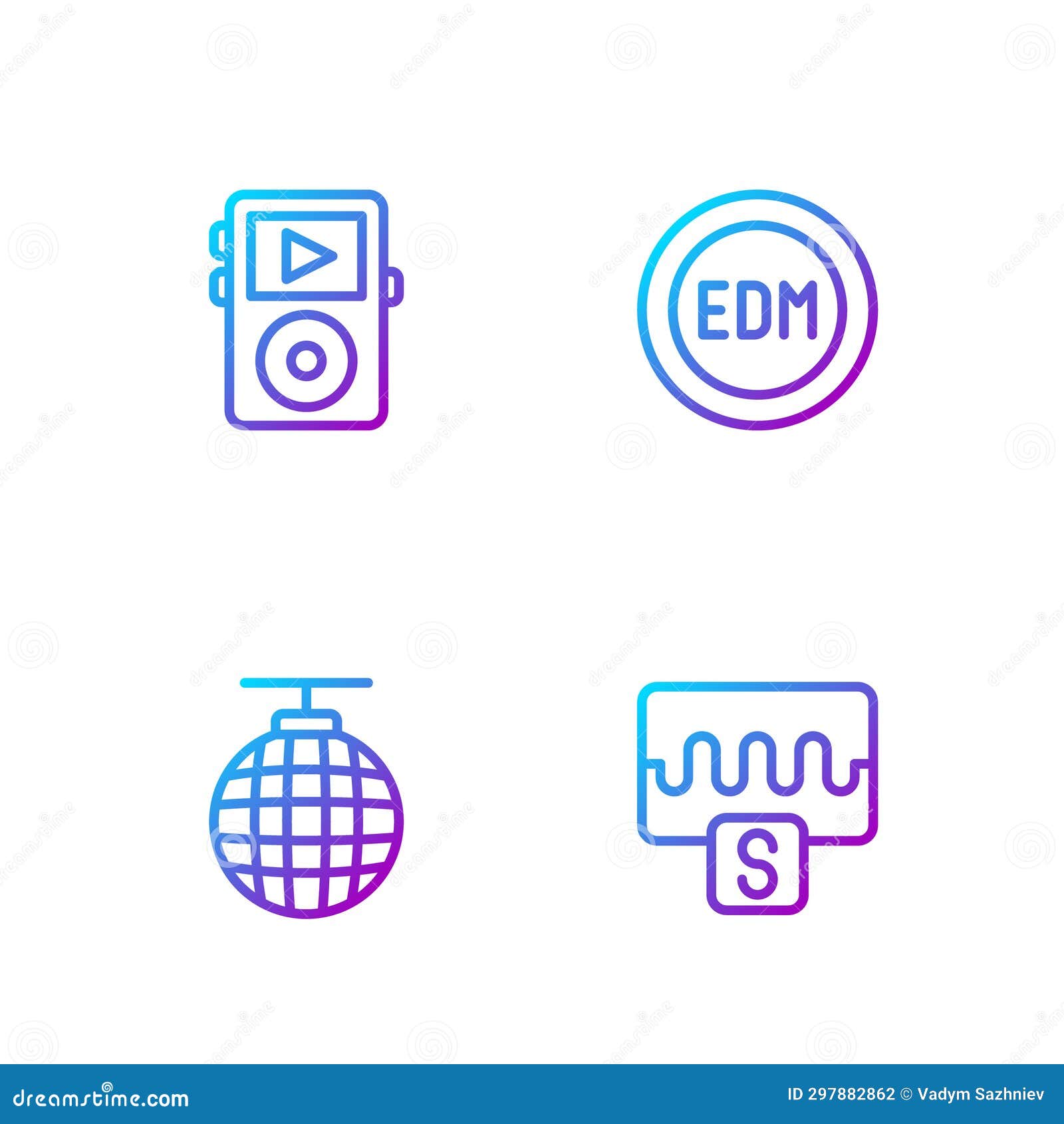 Set Line Music Wave Equalizer, Disco Ball, Player and EDM Electronic ...