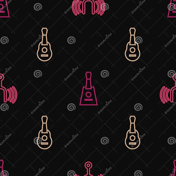 Set Line Musical Tuning Fork, Guitar and Balalaika on Seamless Pattern ...
