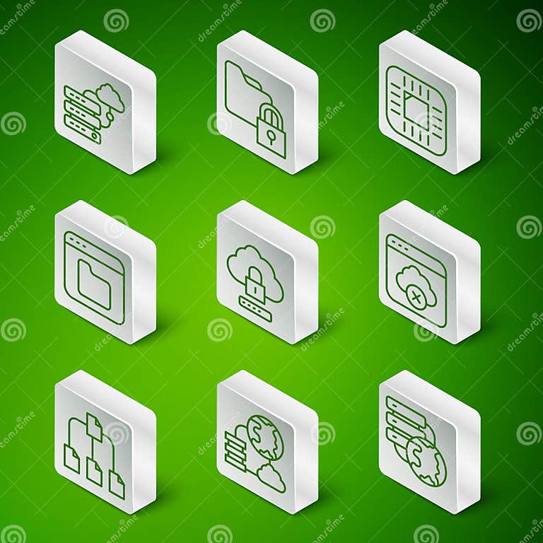 Set Line Network Cloud Connection Cloud Computing Lock Browser Files Folder And Tree And
