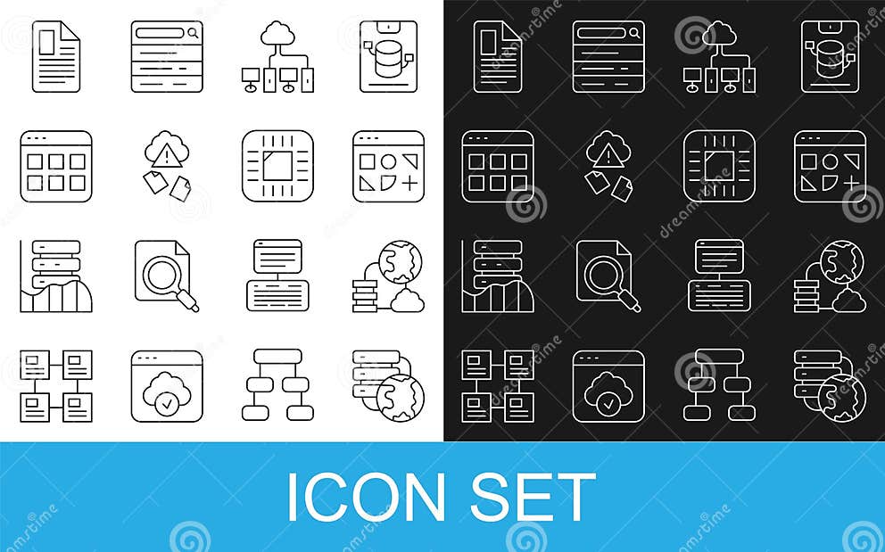 Set Line Network Cloud Connection, Different Files, Computer Network, Cloud Hacking, Browser ...