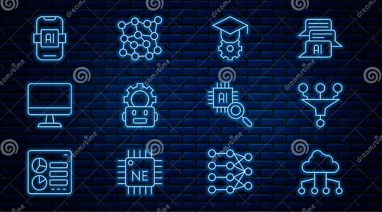 Set Line Network Cloud Connection, Funnel Filter, Graduation Cap, Robot ...