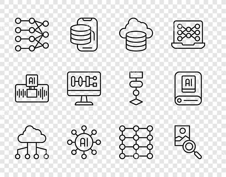 Set Line Network Cloud Connection Photo Retouching Cloud Database 9651