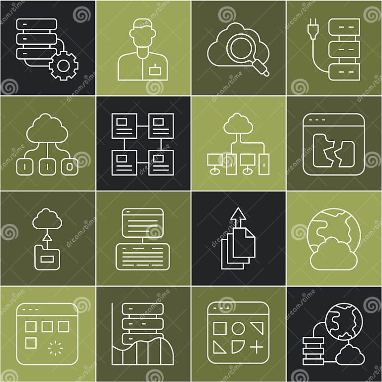 Set Line Network Cloud Connection, Social Network, Broken File, Search Computing, Hierarchy ...