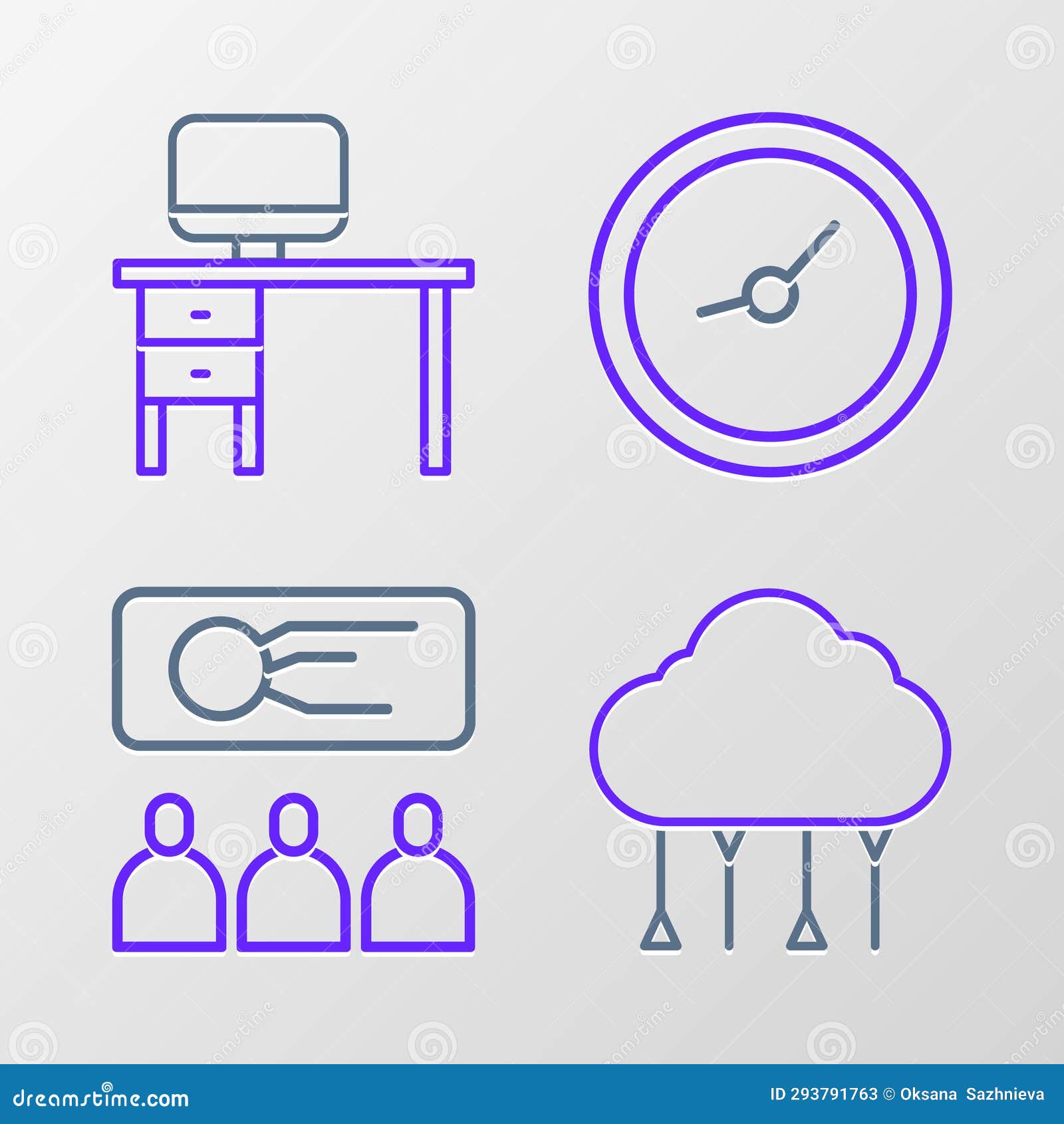 Set Line Network Cloud Connection, Training, Presentation, Clock and ...