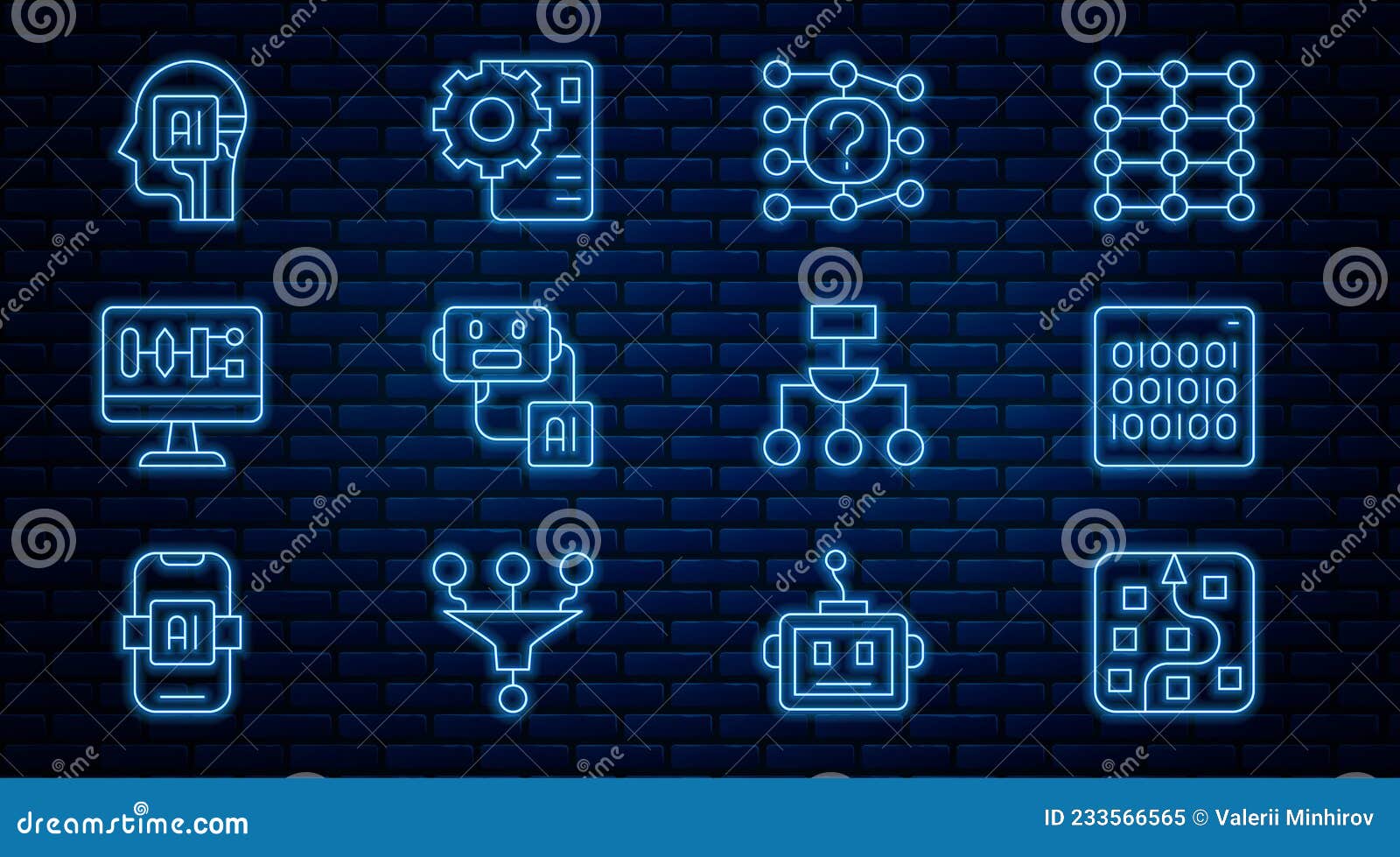 Set Line Neural Network Binary Code Artificial Intelligence Robot Algorithm Humanoid And