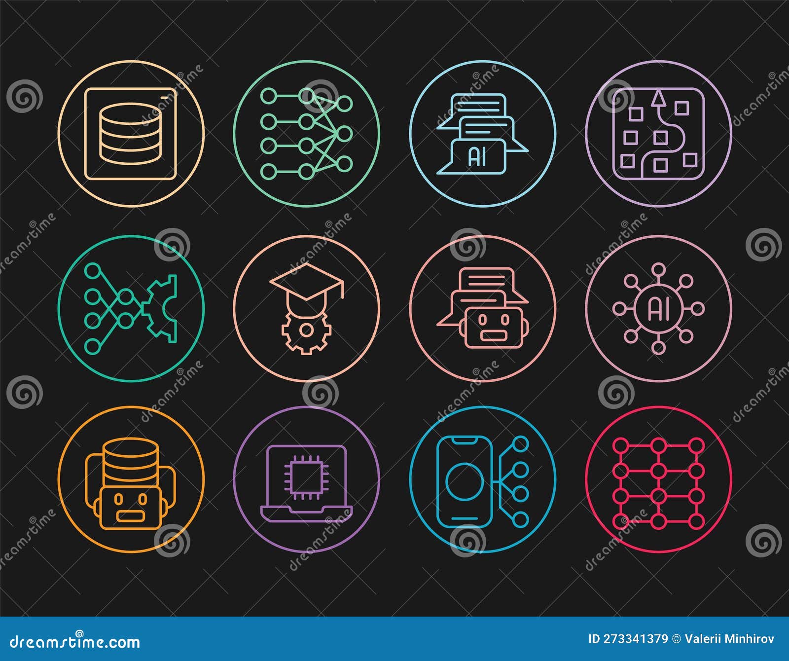 Set Line Neural Network Binary Code Artificial Intelligence Robot Algorithm Humanoid And