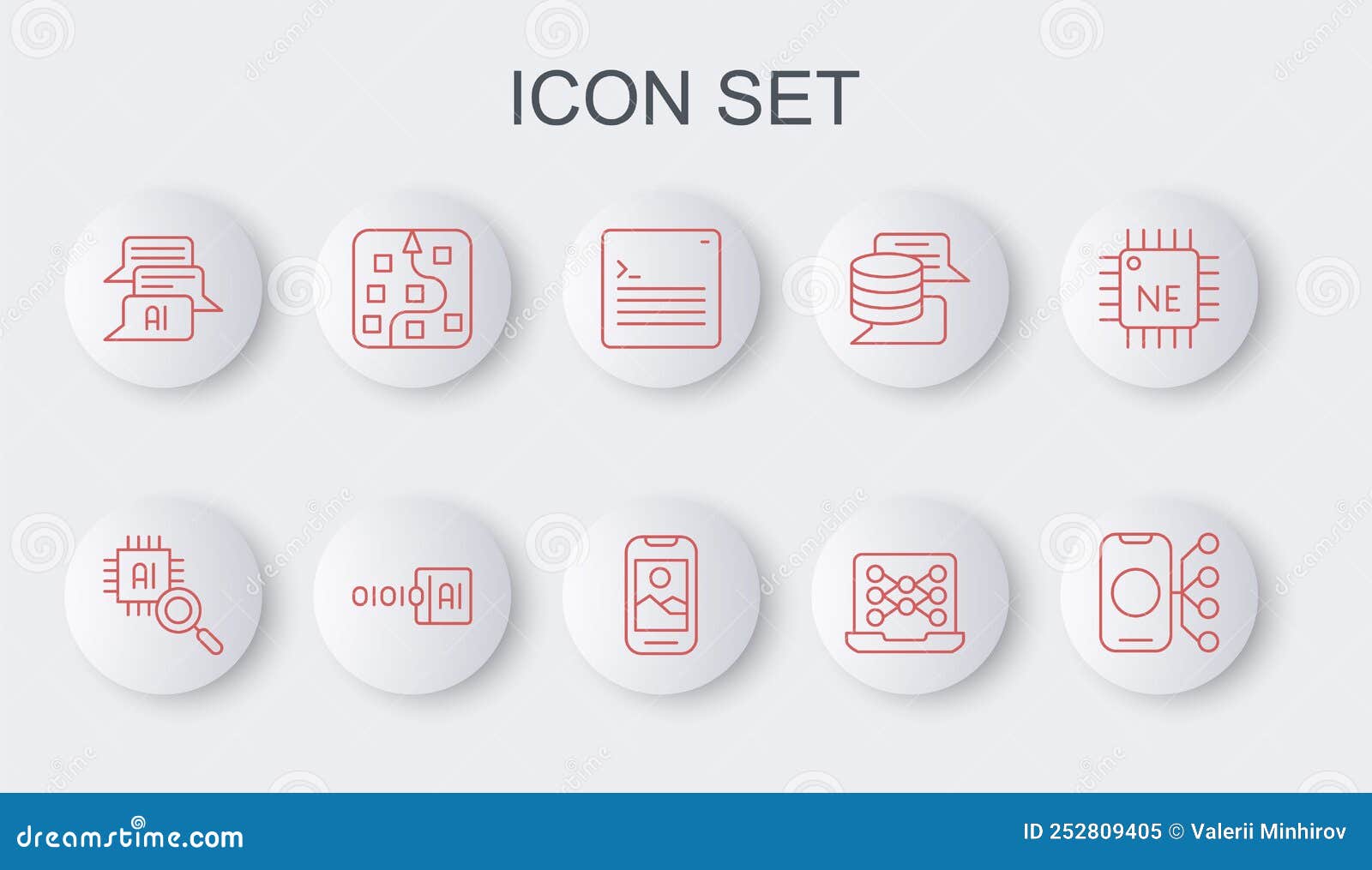 Set Line Neural Network Processor Cpu Web Developer Programming Code Chat Bot Binary And