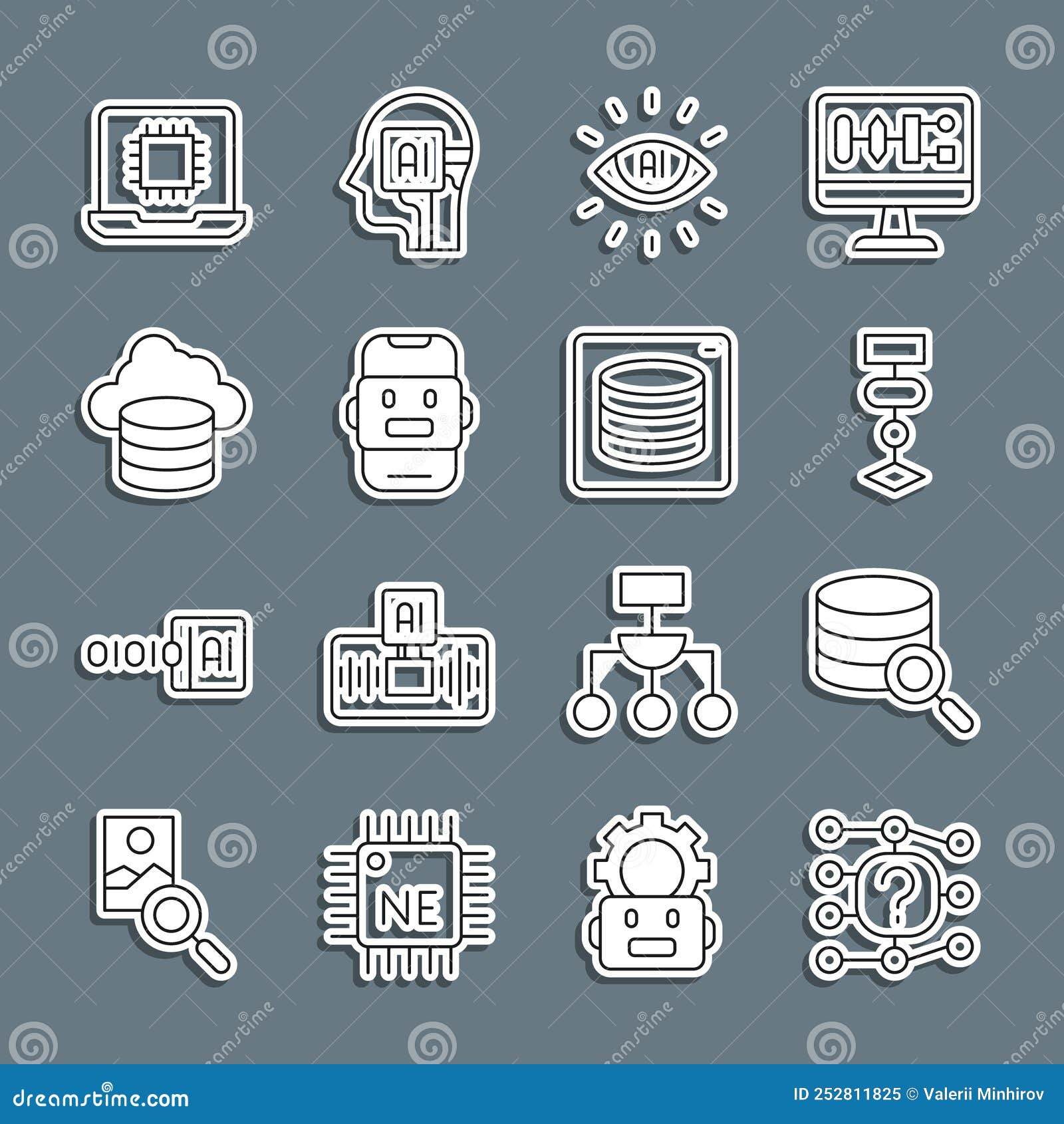 Set Line Neural Network, Server, Algorithm, Artificial Intelligence AI, Chat Bot, Cloud Database ...