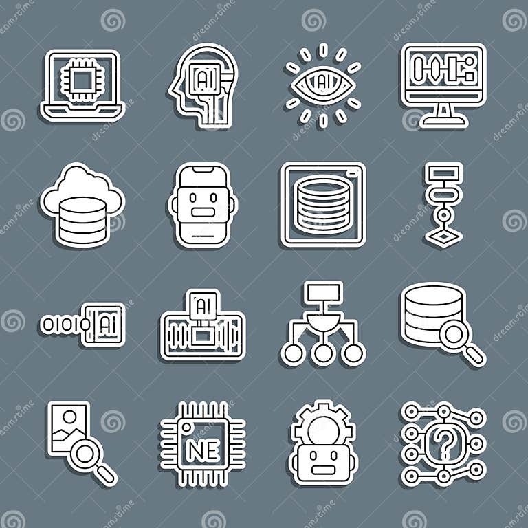 Set Line Neural Network, Server, Algorithm, Artificial Intelligence AI, Chat Bot, Cloud Database ...