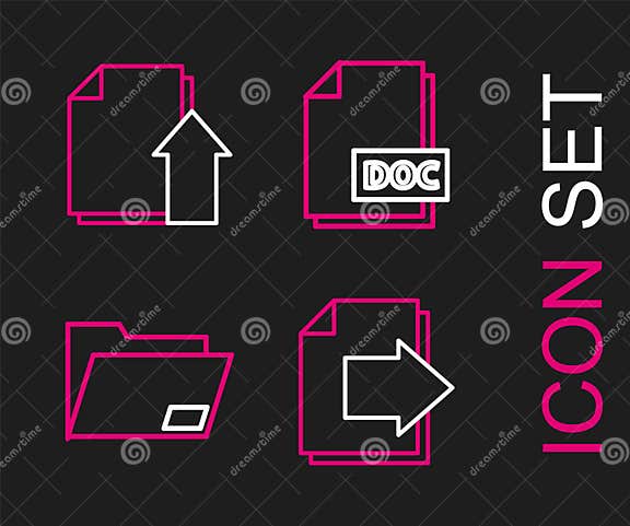 Set Line Next Page Arrow, Document Folder, DOC File Document and Upload Icon. Vector Stock ...