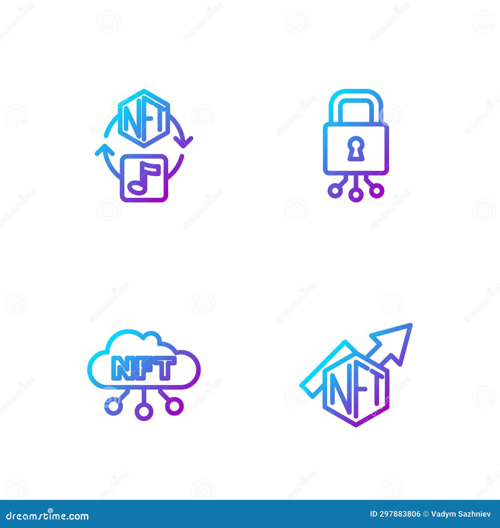 Set Line NFT Growth Bar Chart, Cloud, Digital Crypto and Cyber Security ...