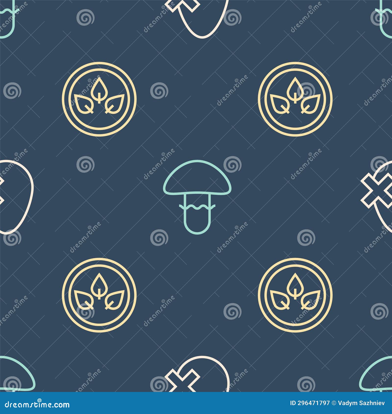 Set Line No Egg, Vegan Food Diet and Mushroom on Seamless Pattern ...