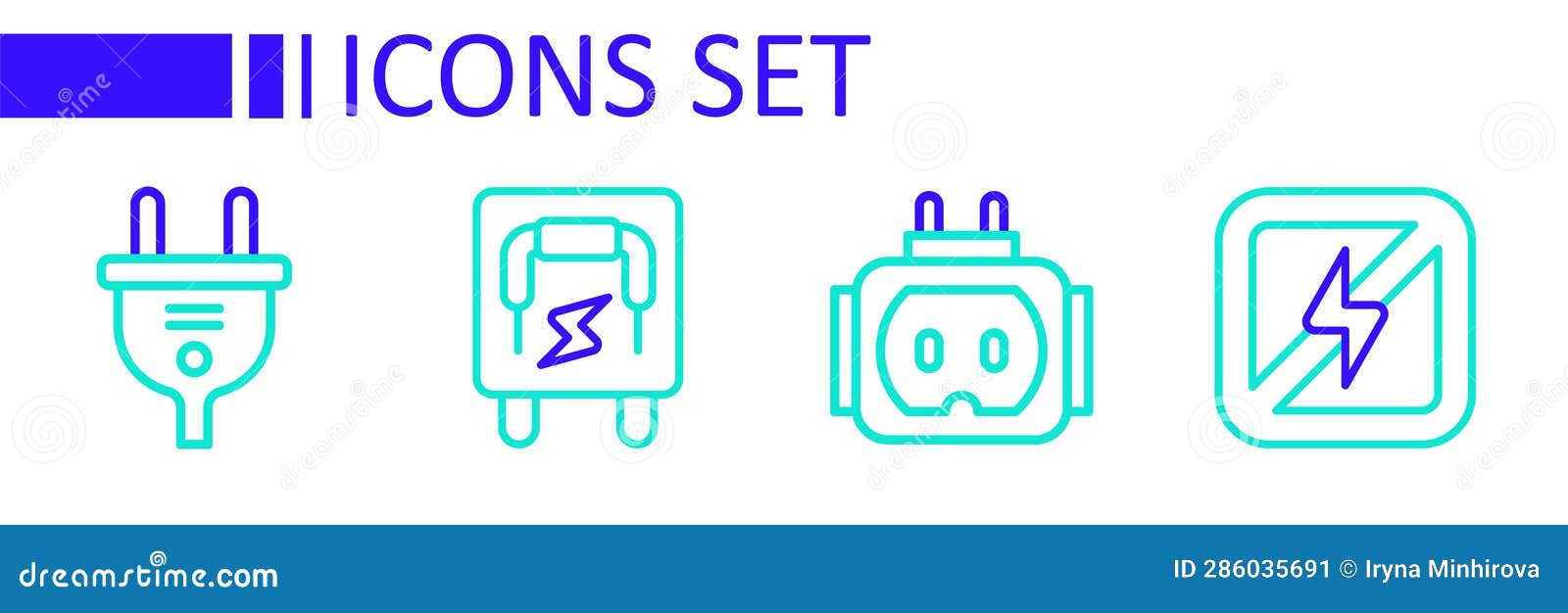 Set Line No Lightning, Tee Plug Electric, Electrical Panel and Icon ...