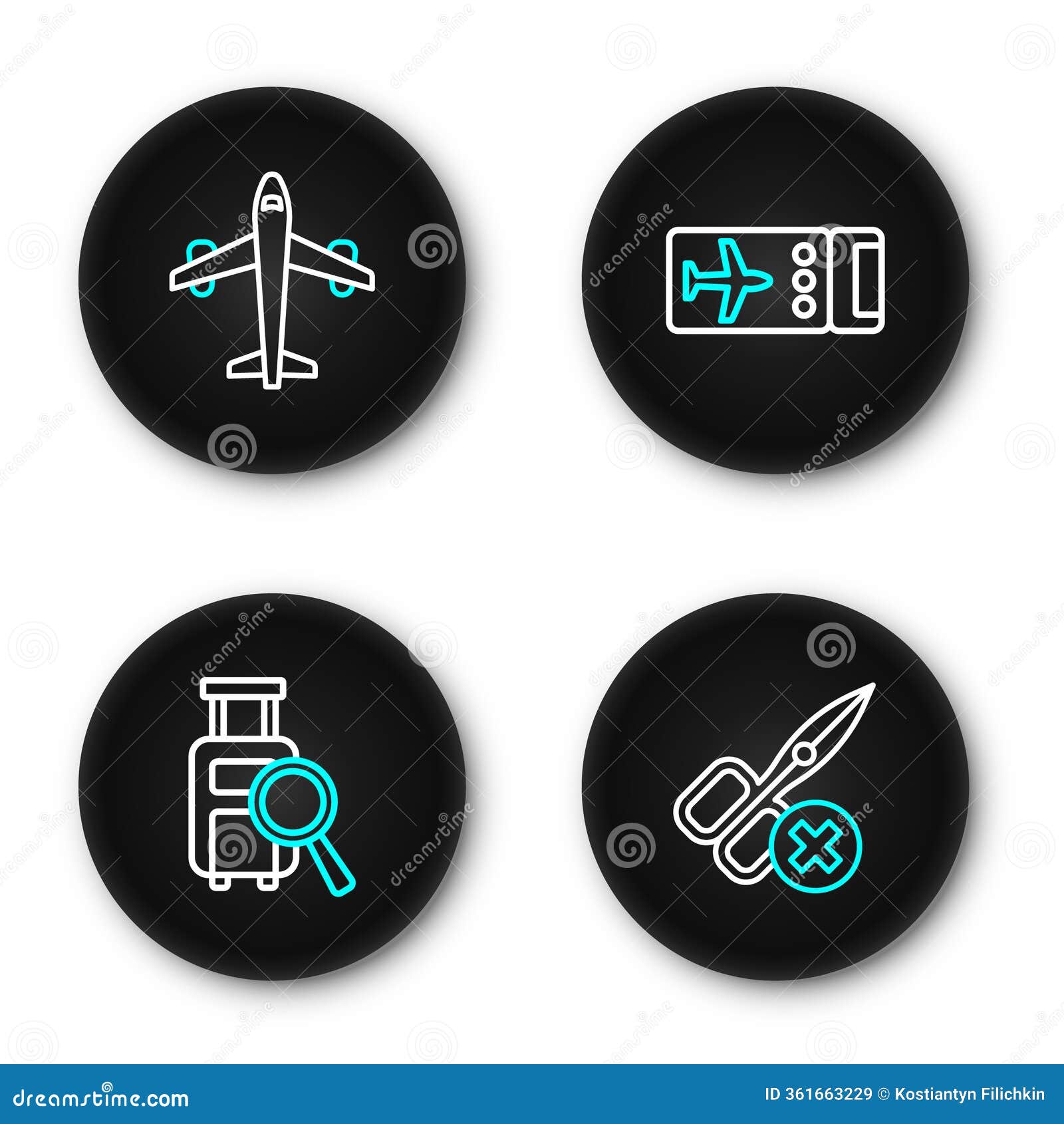 Set Lost Baggage, Plane, Road Traffic Sign, Escalator Up, Down And Icon ...