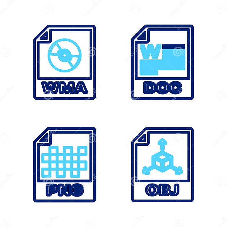 Set Line OBJ File Document, PNG, DOC and WMA Icon. Vector Stock Illustration - Illustration of ...