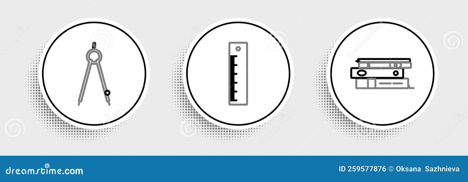 Set Line Office Folders with Papers and Documents, Drawing Compass and ...