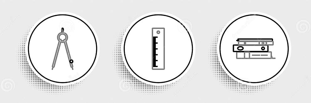 Set Line Office Folders with Papers and Documents, Drawing Compass and ...