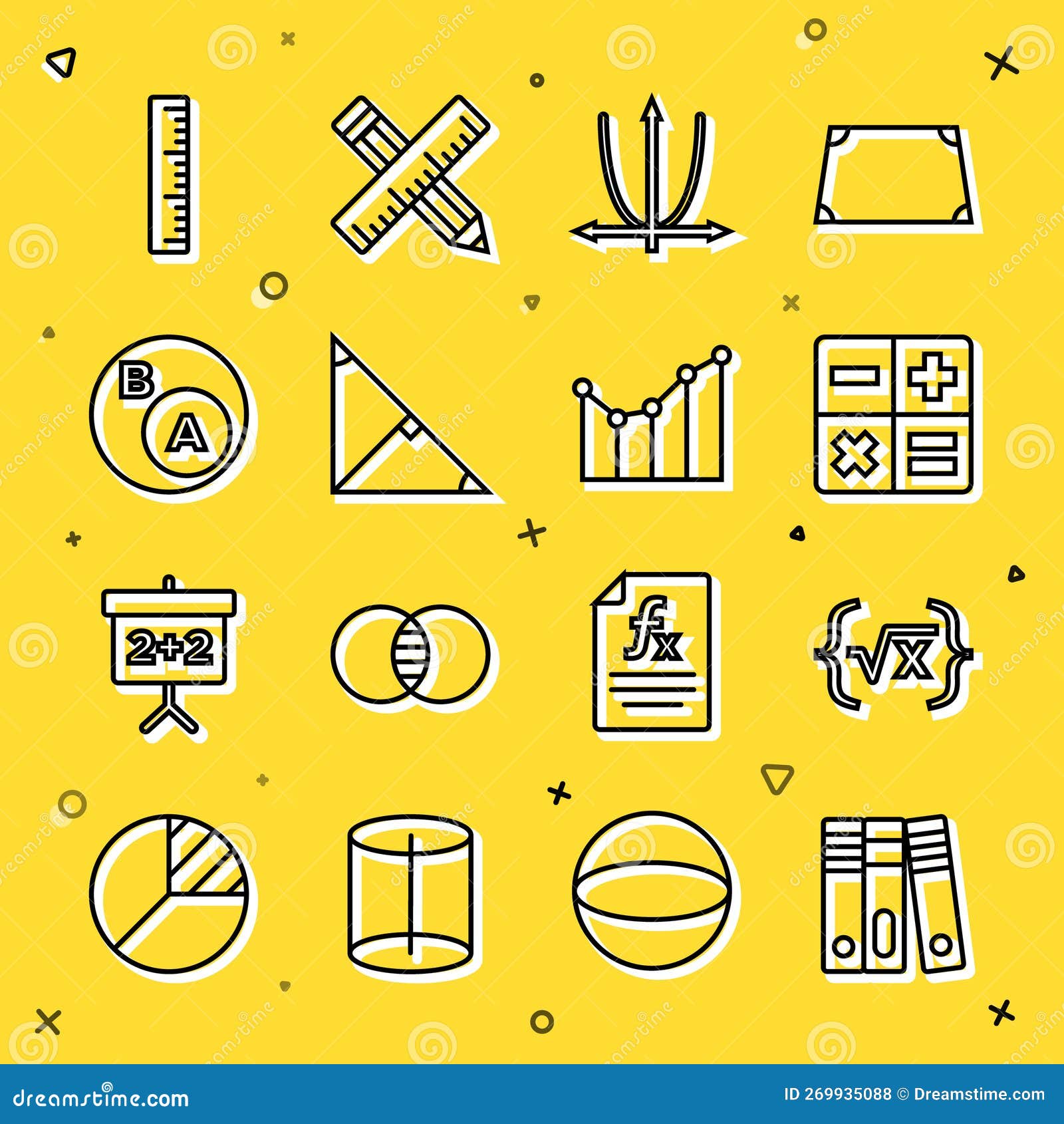 Set Line Office Folders, Square Root of X Glyph, Calculator, Graph ... Set Line Office Folders, Square Root of X Glyph, Calculator, Graph ...