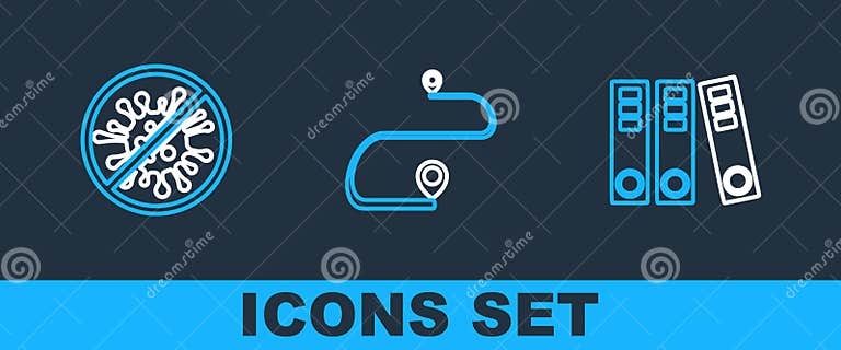 Set Line Office Folders, Stop Virus, Bacteria and Route Location Icon ... Set Line Office Folders, Stop Virus, Bacteria and Route Location Icon ...