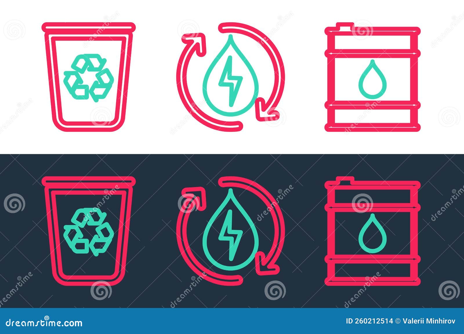 Set Line Oil Barrel, Recycle Bin with Recycle and Clean Aqua Icon ...