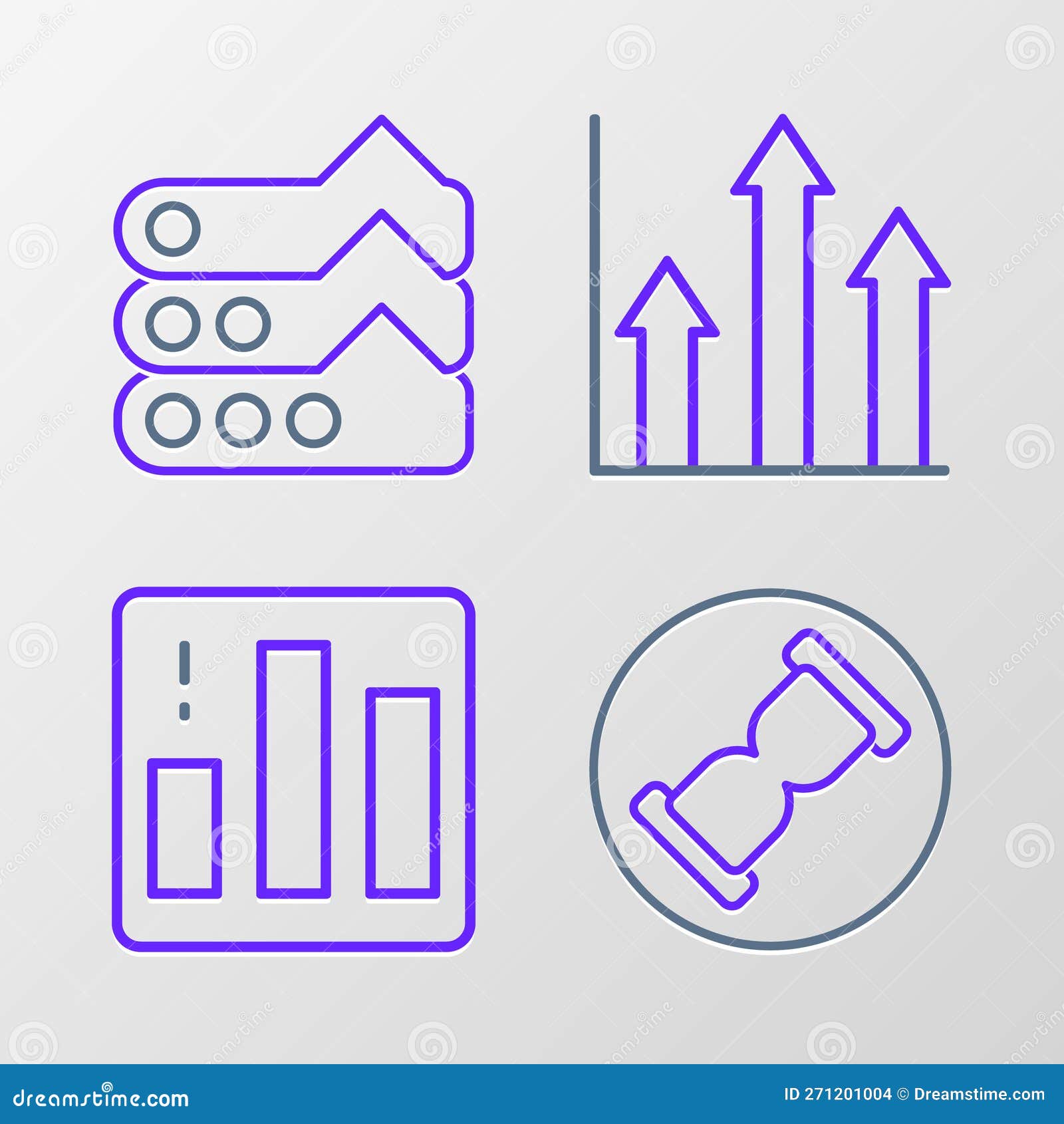 Set Line Old Hourglass with Sand, Pie Chart Infographic, and Graph ...