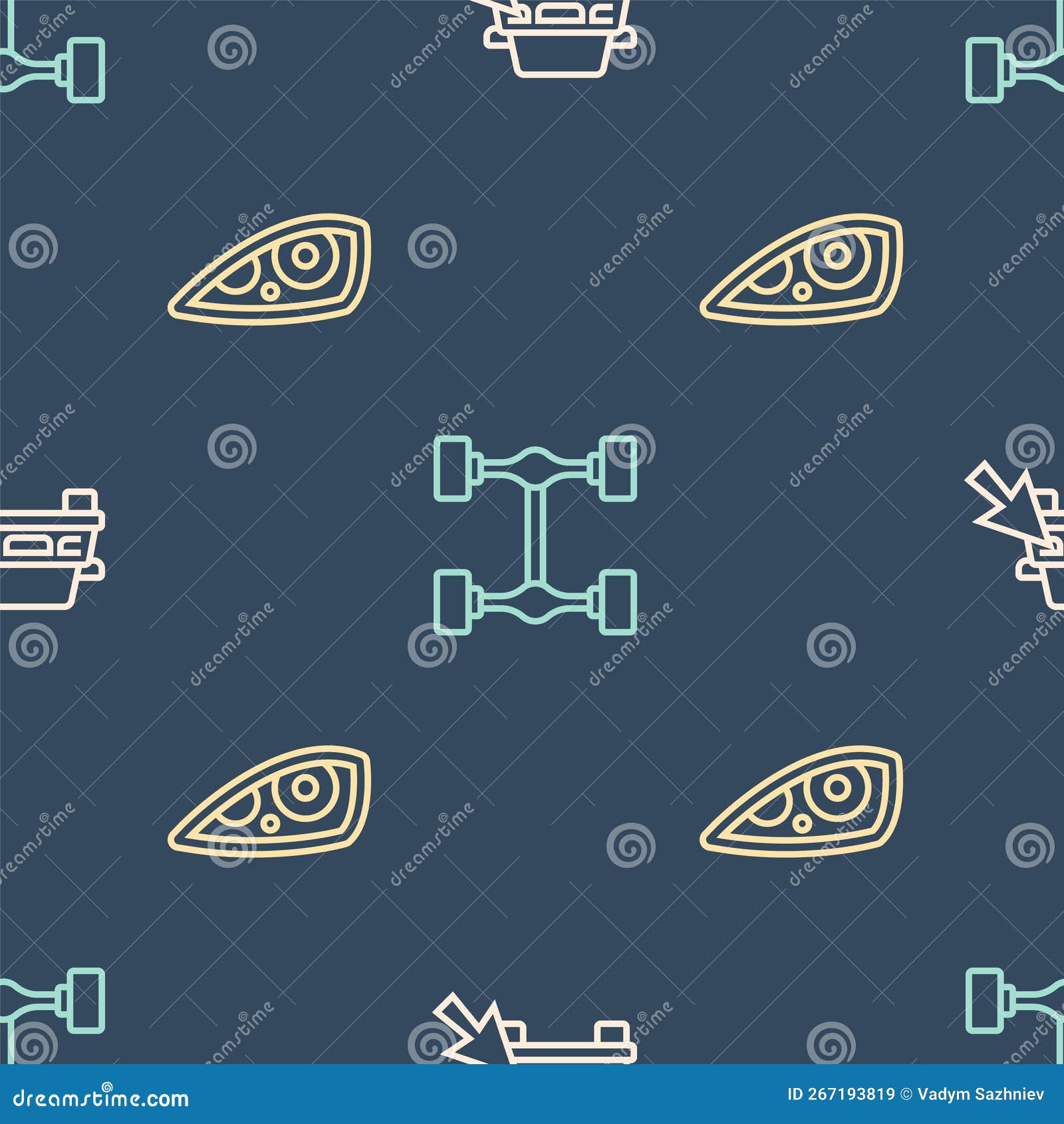 Set Line Online Car Sharing, Car Headlight and Chassis on Seamless ...