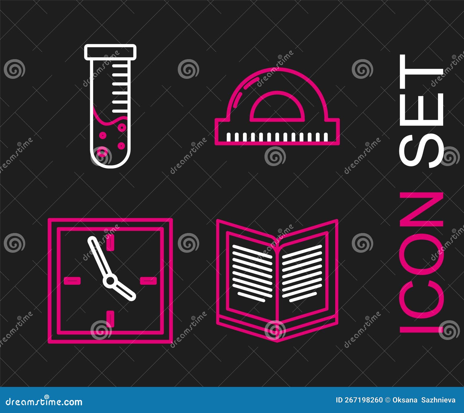 Set Line Open Book, Clock, Protractor Grid for Measuring Degrees and ...