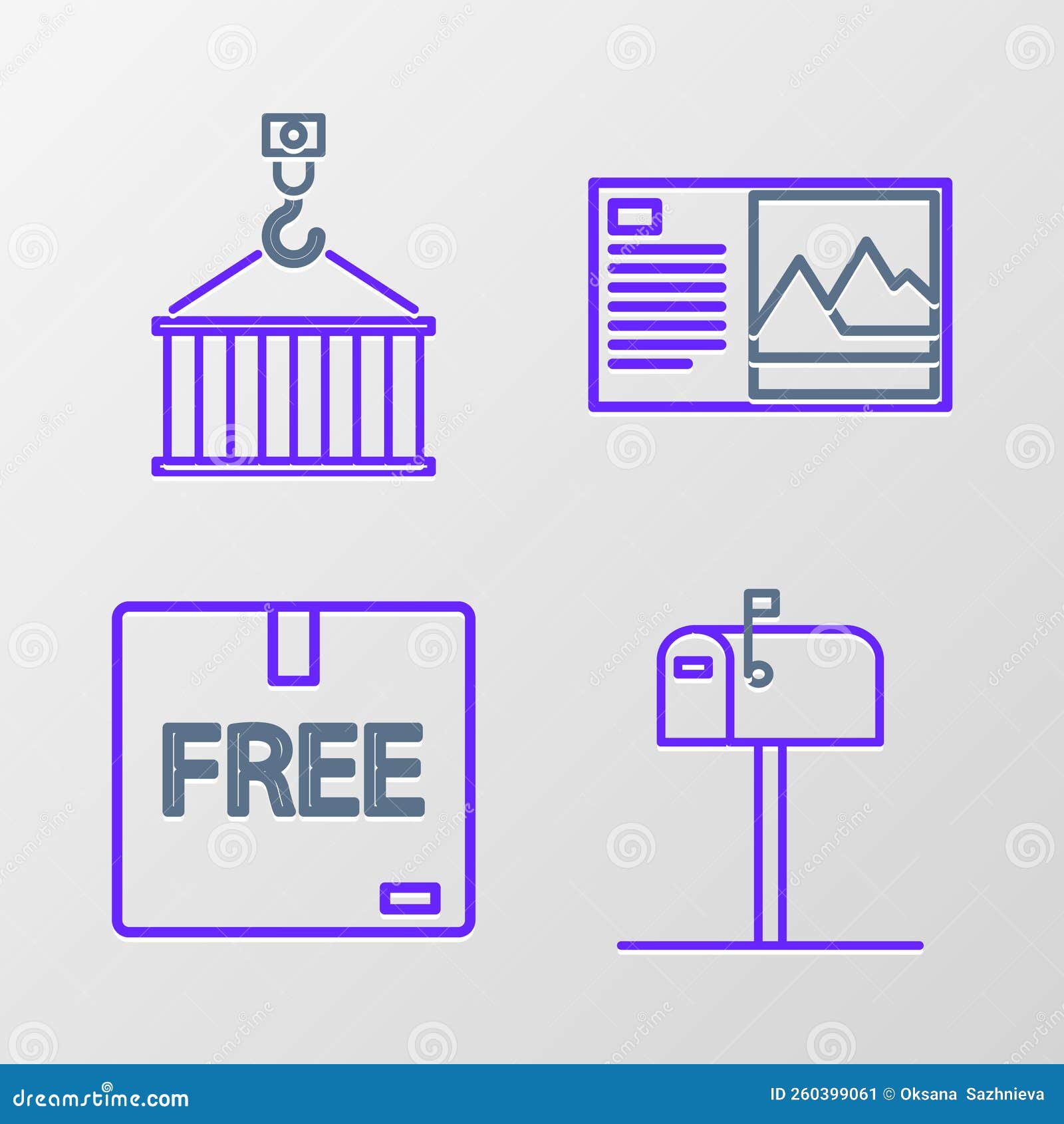 Set Line Open Mail Box, Cardboard with Free Symbol, Postcard and ...