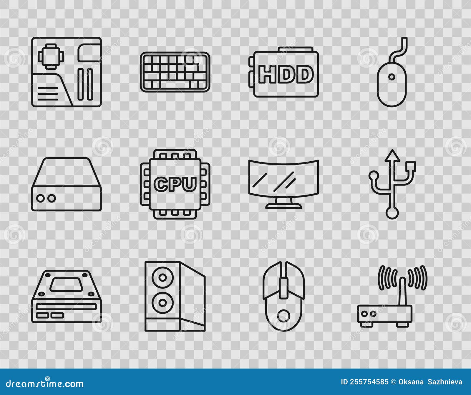 Set Line Optical Disc Drive, Router and Wi-fi Signal, Hard Disk HDD ...
