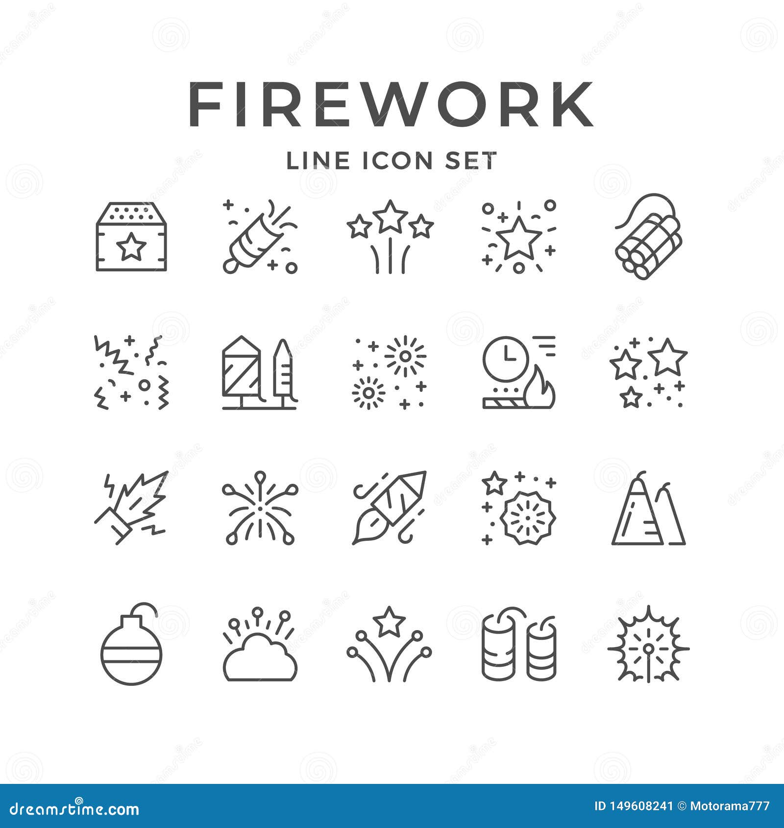 Set Line Outline Icons of Firework Stock Vector - Illustration of ...