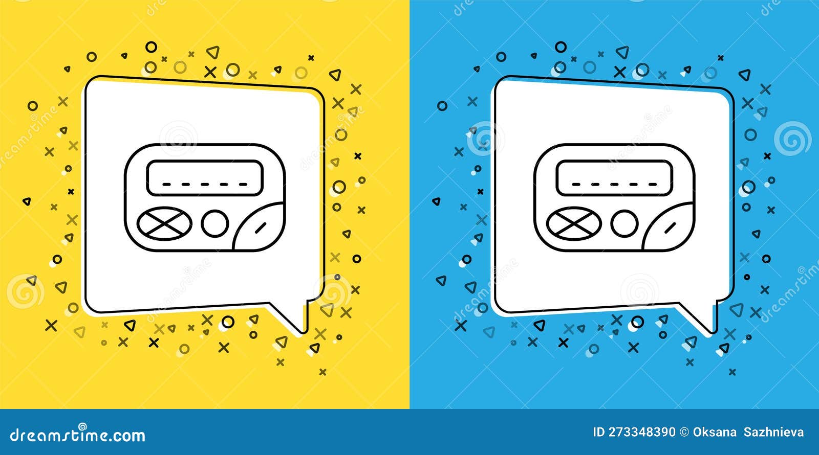 Set Line Pager Icon Isolated on Yellow and Blue Background. Vintage ...