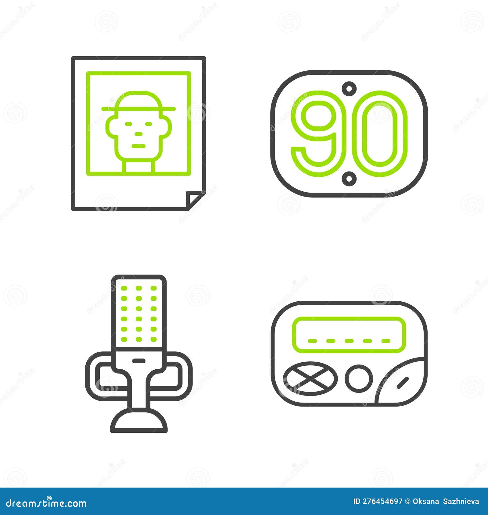 Set Line Pager, Microphone, 90s Retro and Photo Icon. Vector Stock ...