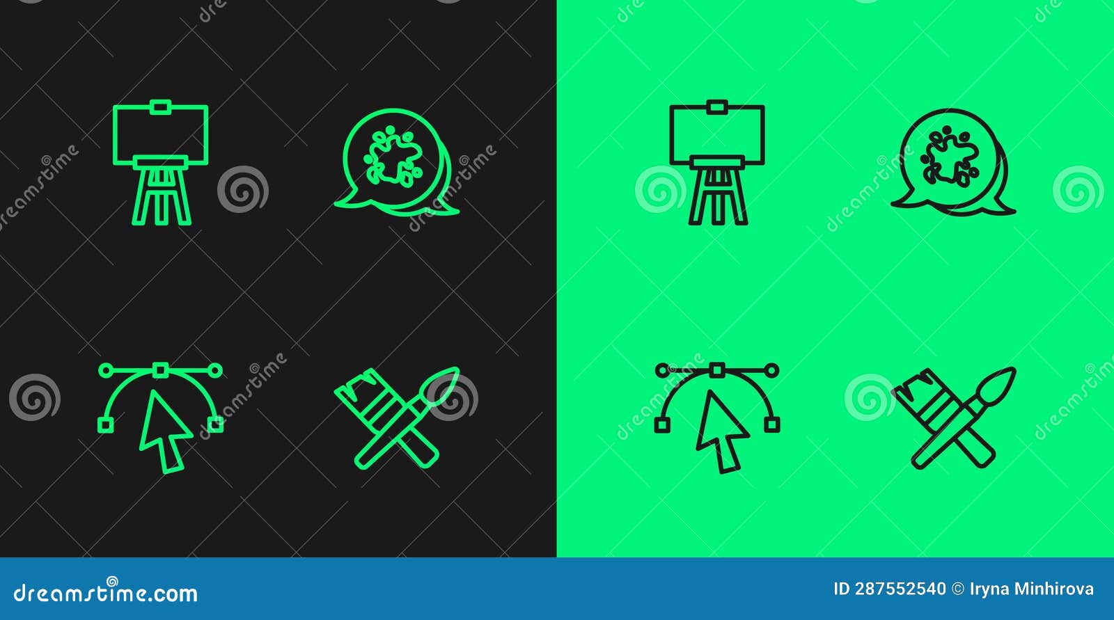 Set Line Paint Brush, Bezier Curve, Wood Easel and Spray Icon. Vector ... Set Line Paint Brush, Bezier Curve, Wood Easel and Spray Icon. Vector ...