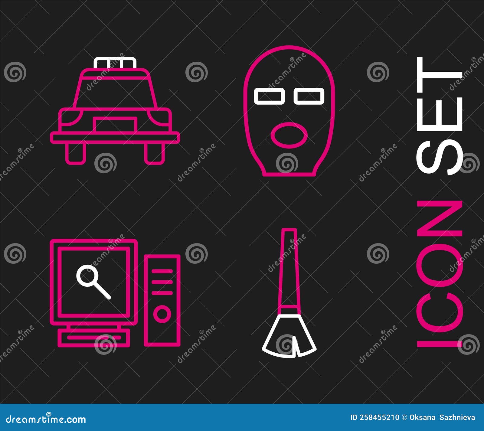 Set Line Paint Brush, Search on Computer Screen, Thief Mask and Police ... Set Line Paint Brush, Search on Computer Screen, Thief Mask and Police ...