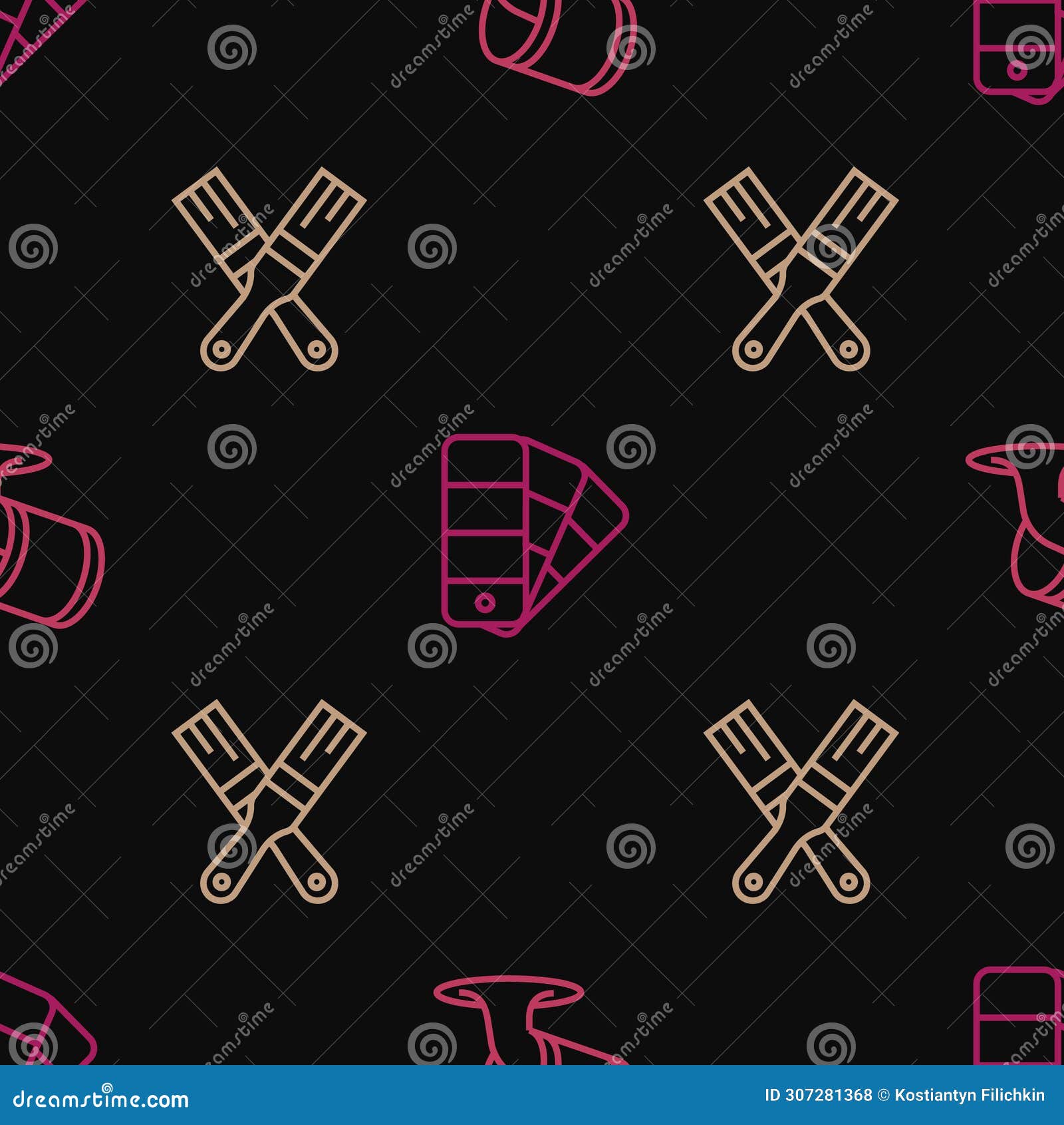 Set Line Paint Bucket, Brush and Color Palette Guide on Seamless ...